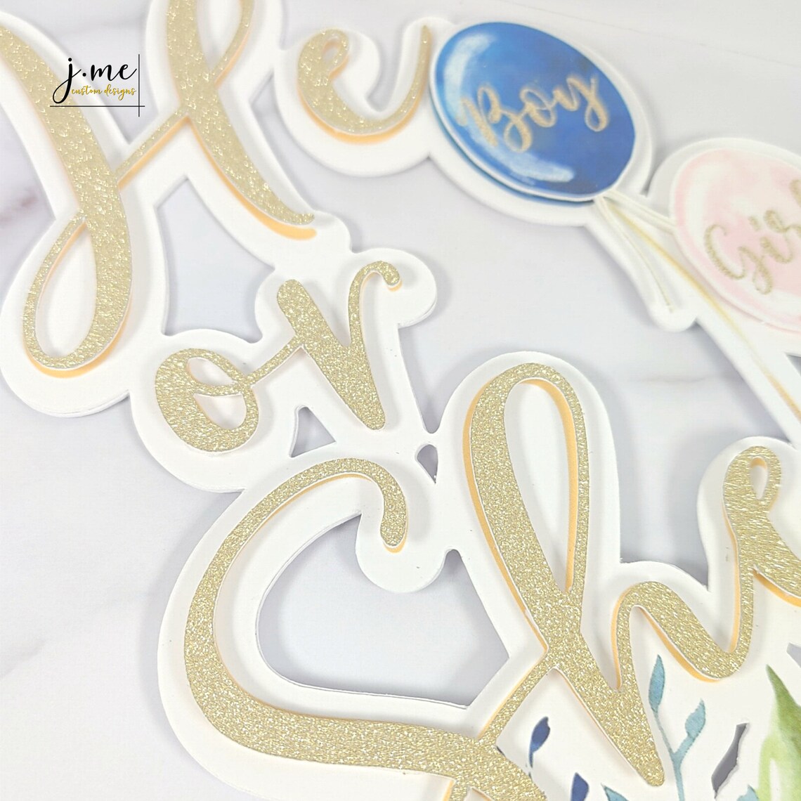 Gender Reveal Cake Topper He or She Party Decor Navy and Blush Glitter ...