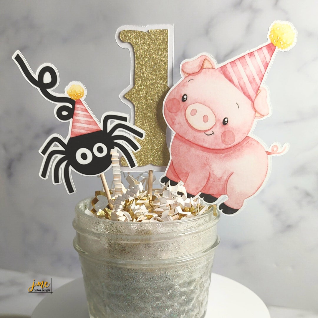 Cupcake Toppers Pink Gold Spider and Pig Design Birthday Party Cupcake ...