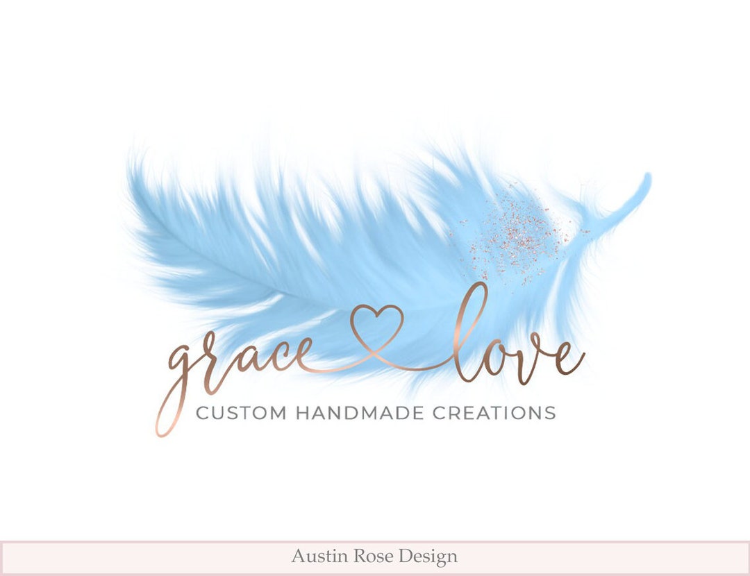 Feather Logo Design Blue Boho Logo Elegant Logo Design Beauty Logo ...