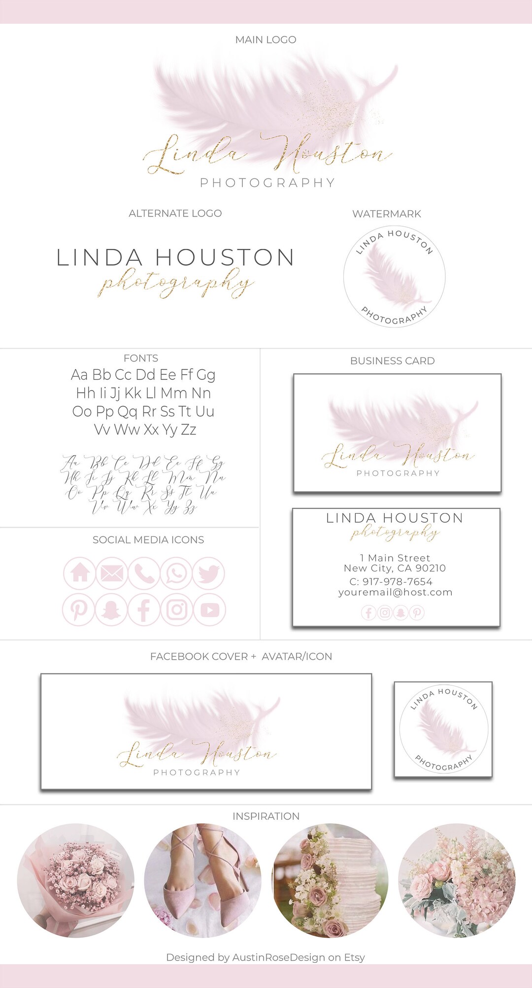 Pink Branding Kit | Branding Package | Feather Logo | Minimalist Logo ...