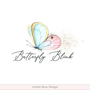 Watercolor Logo Design Butterfly Logo Blue and Pink Logo - Etsy