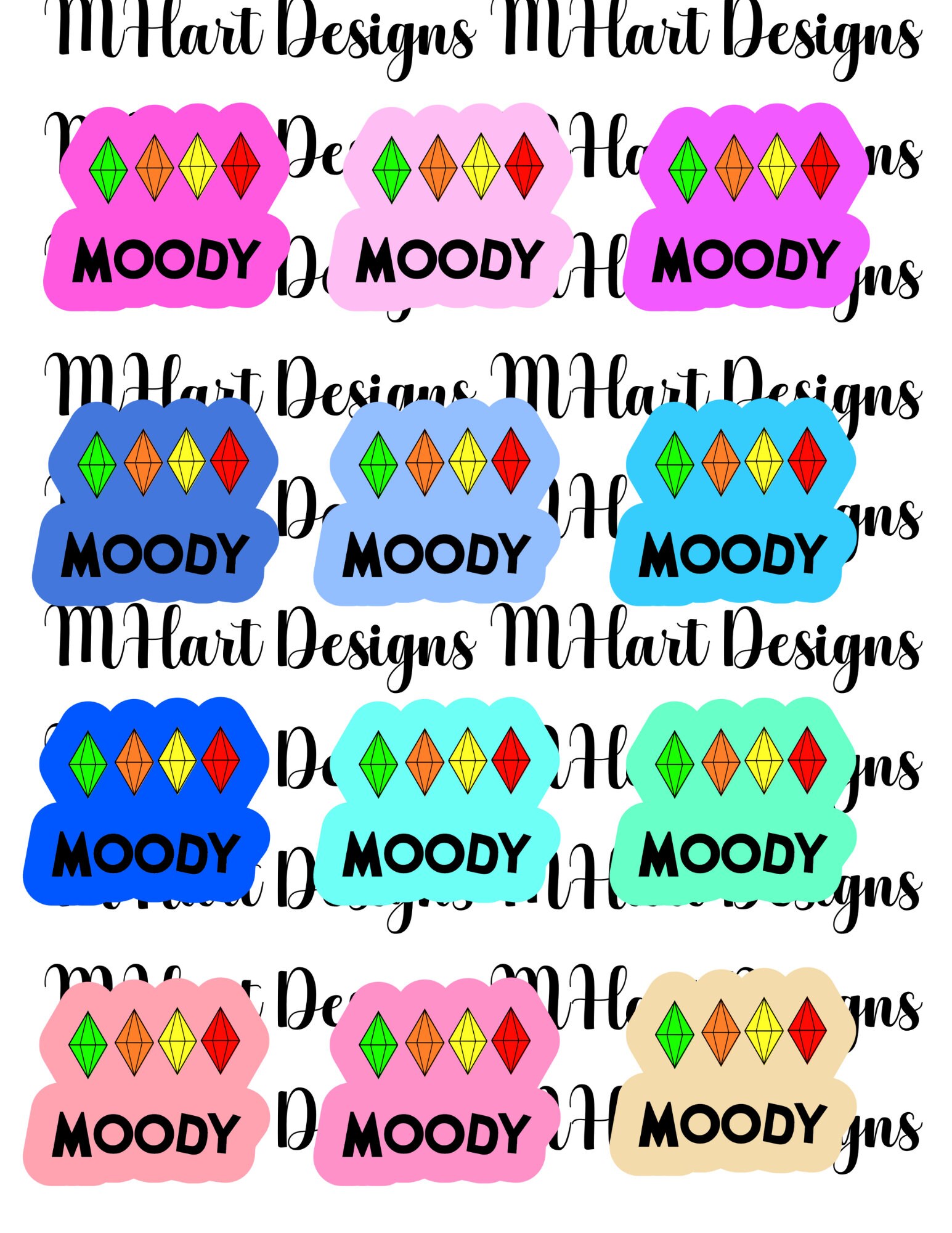 Sims 4 Printable Stickers- 6 Sheets of Stickers- Simlish Stickers ...