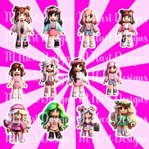 Roblox Girl Stickers: 57-piece Gamer Decal Set (digital Download) - Etsy