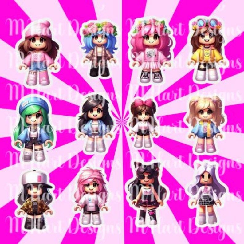 Roblox Girl Stickers: 57-piece Gamer Decal Set (digital Download) - Etsy