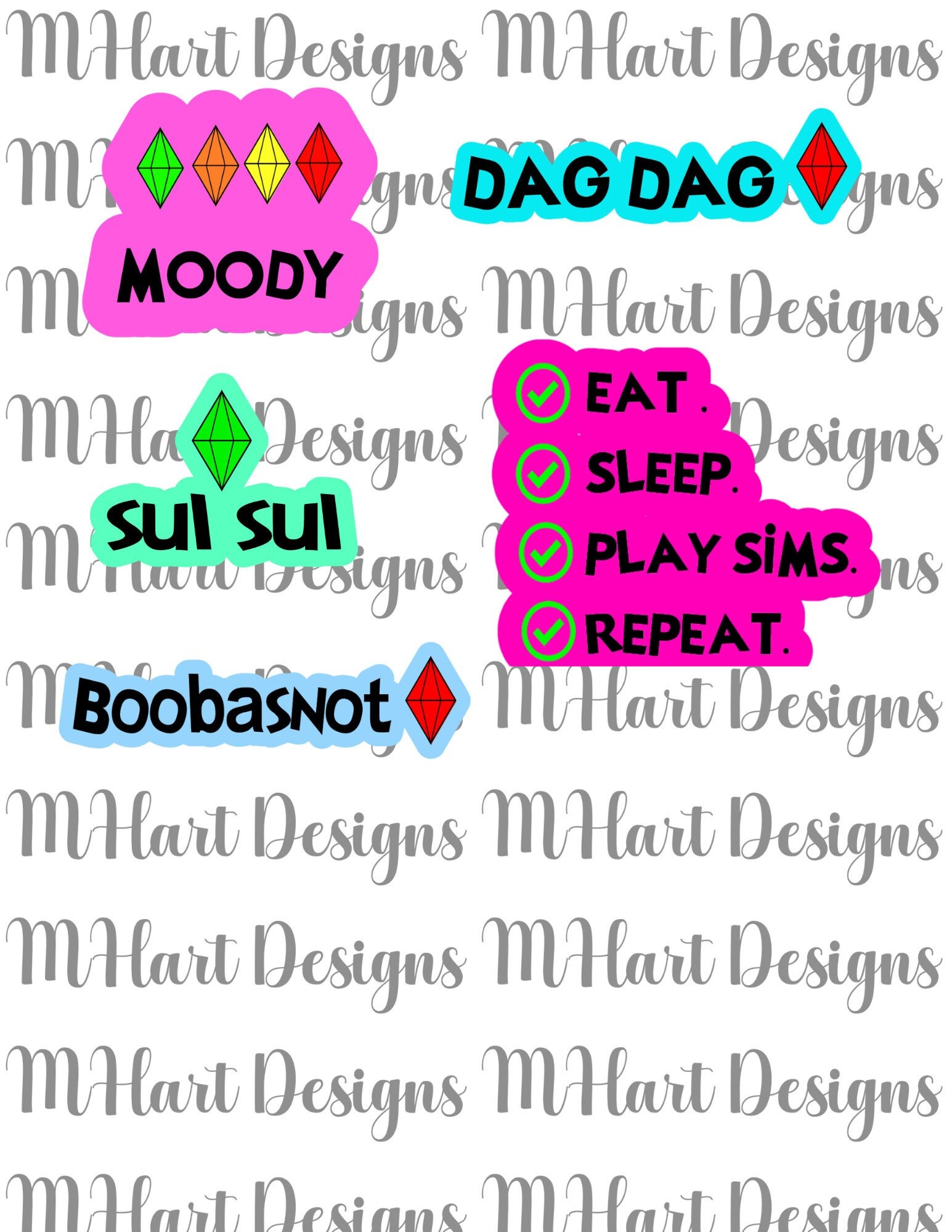Sims 4 Printable Stickers- 6 Sheets of Stickers- Simlish Stickers ...