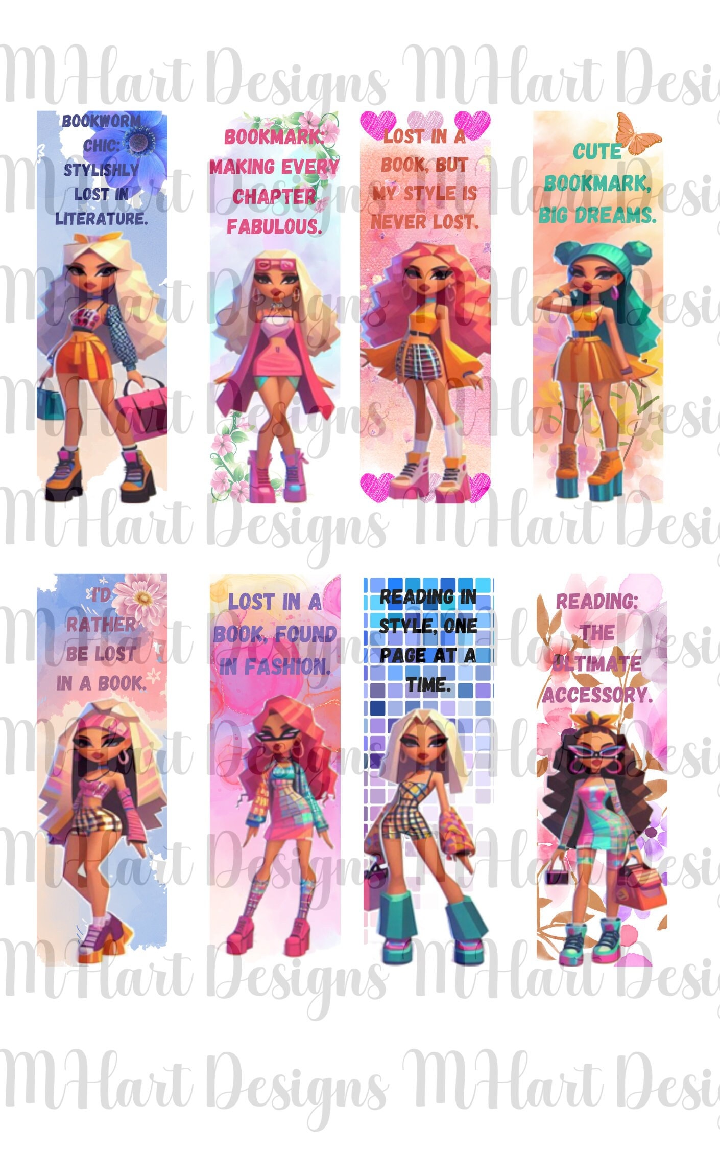 Girly Printable Bookmarks Set of 15 Instant Download Book Lover Gifts ...