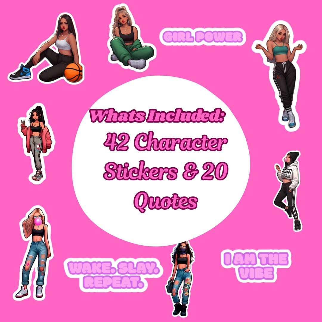 Girl Character Stickers | Motivational Quote Decals (digital Download ...