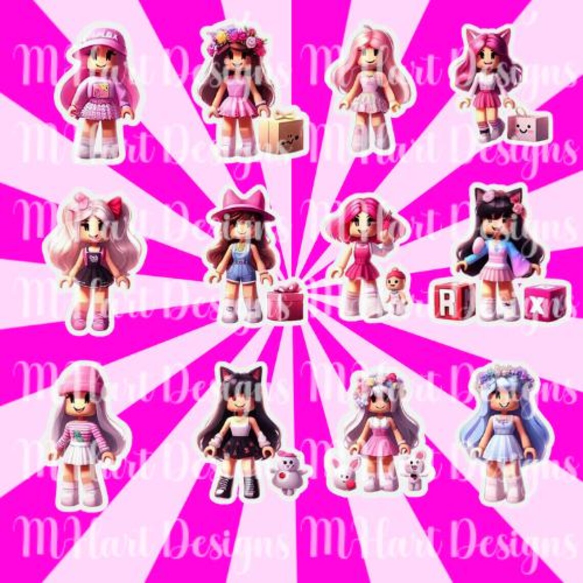 Roblox Girl Stickers: 57-piece Gamer Decal Set (digital Download) - Etsy