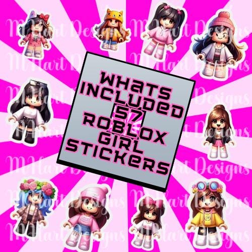 Roblox Girl Stickers: 57-piece Gamer Decal Set (digital Download) - Etsy