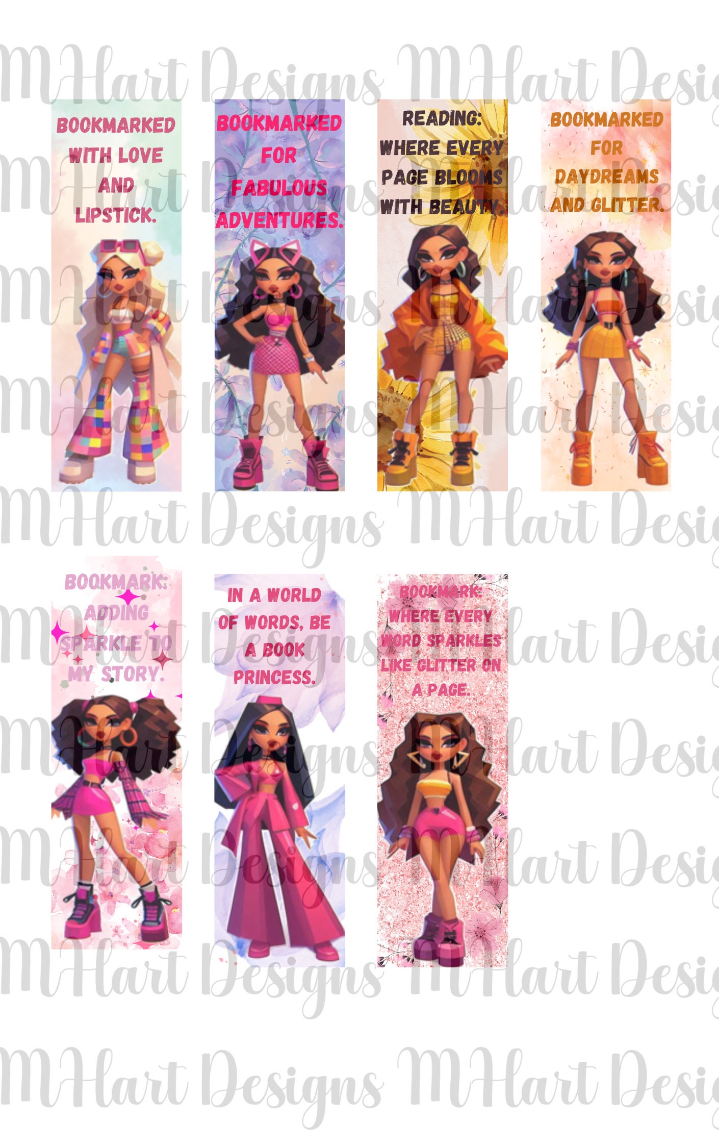 Girly Printable Bookmarks Set of 15 Instant Download Book Lover Gifts ...