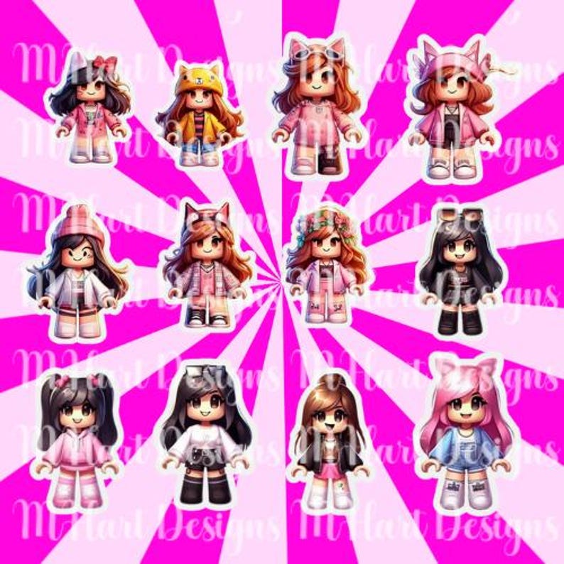 Roblox Girl Stickers: 57-piece Gamer Decal Set (digital Download) - Etsy