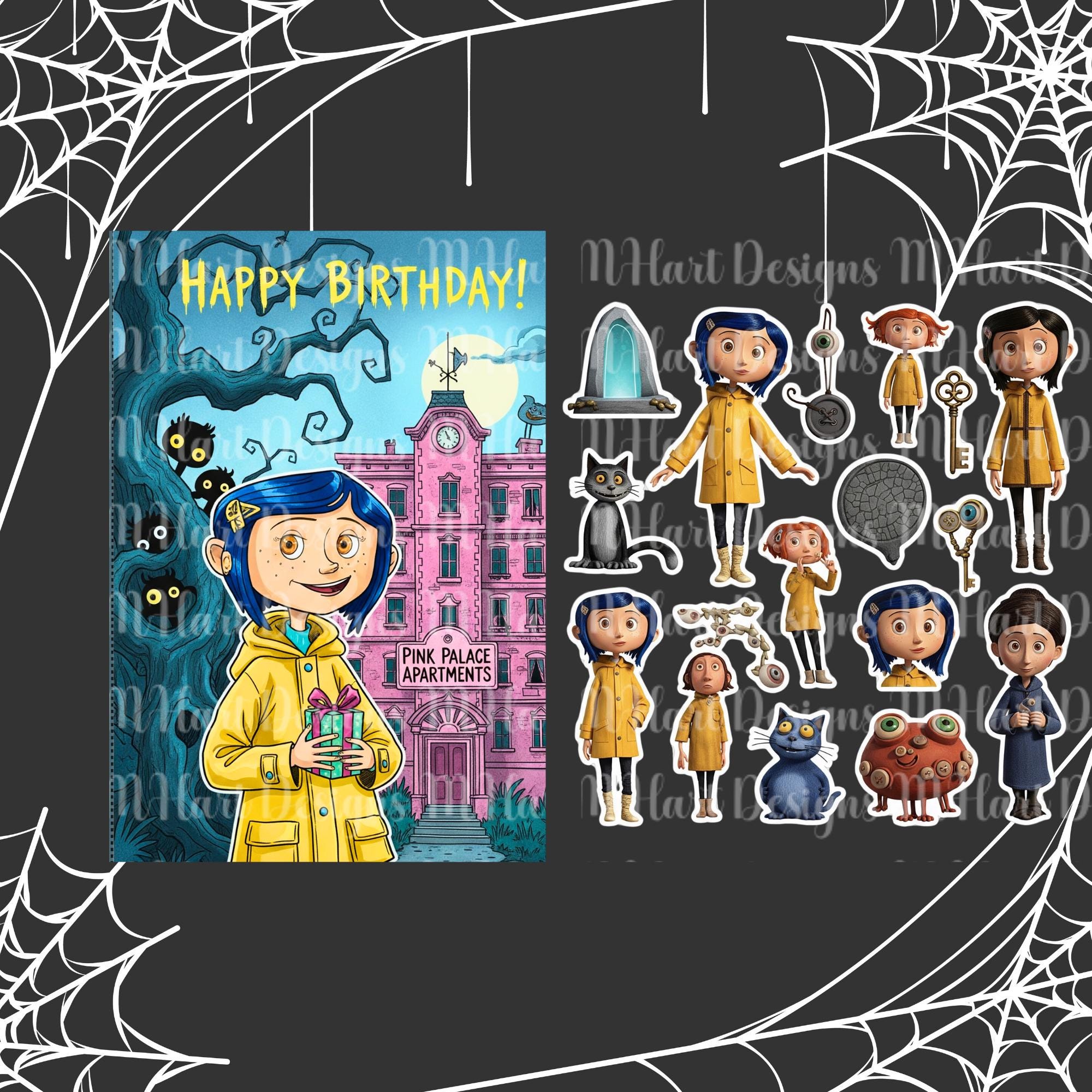 Printable Coraline Birthday Card With Stickers (digital Download) - Etsy