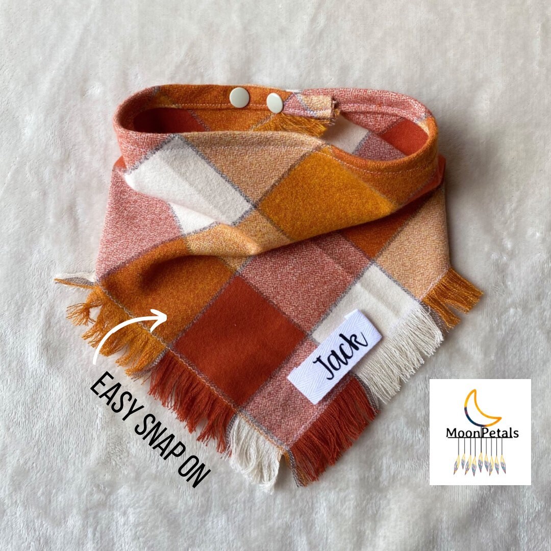 Dog Bandana Plaid Frayed Dog Neckwear Orange Dog Bandana Checkered Dog ...