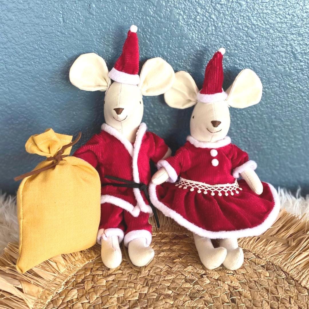 Christmas Mouse Stuffed Animal Santa Mouse Doll Mouse Familly Doll Mr ...