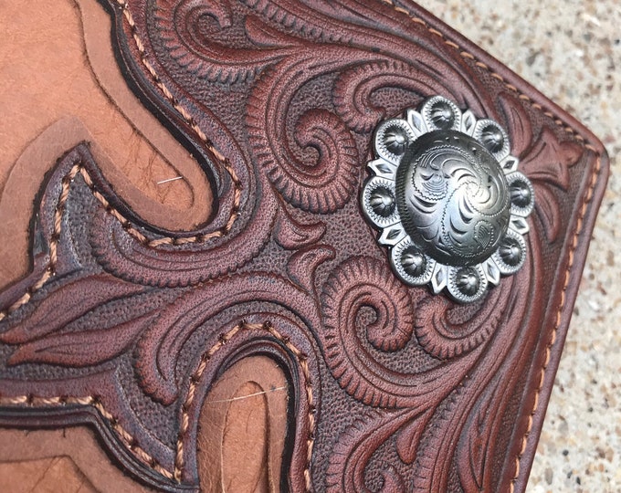 Two Tone Leather Concho Wallet - Etsy