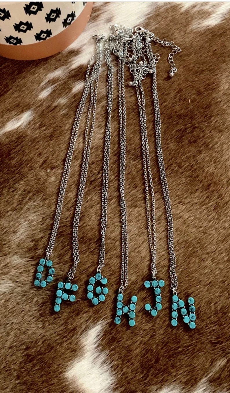 Turquoise Initial Necklace - Etsy