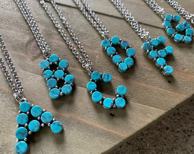 Turquoise Initial Necklace - Etsy