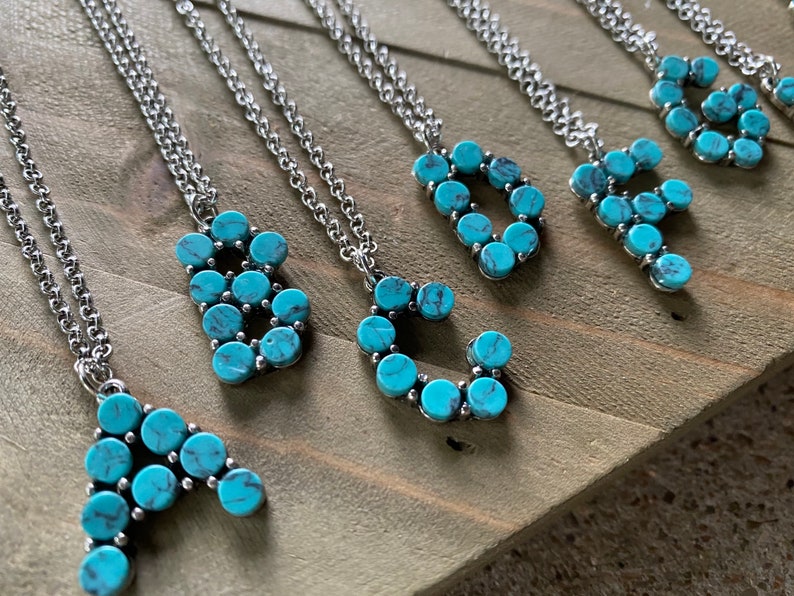 Turquoise Initial Necklace - Etsy