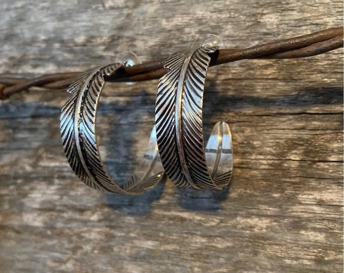 Feather Hoop Earrings - Etsy