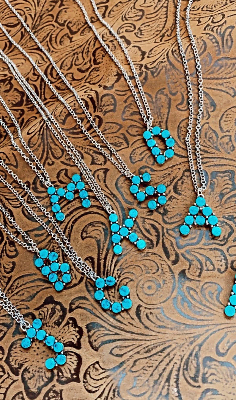 Turquoise Initial Necklace - Etsy