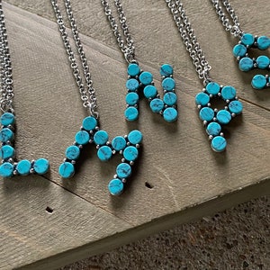 Turquoise Initial Necklace - Etsy