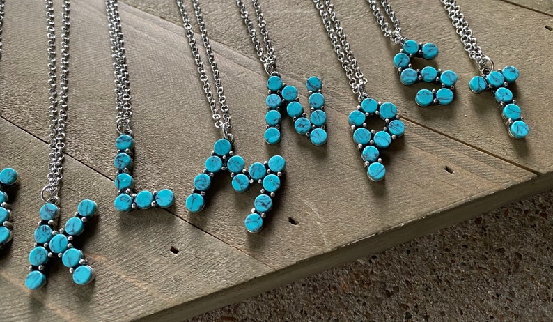 Turquoise Initial Necklace - Etsy