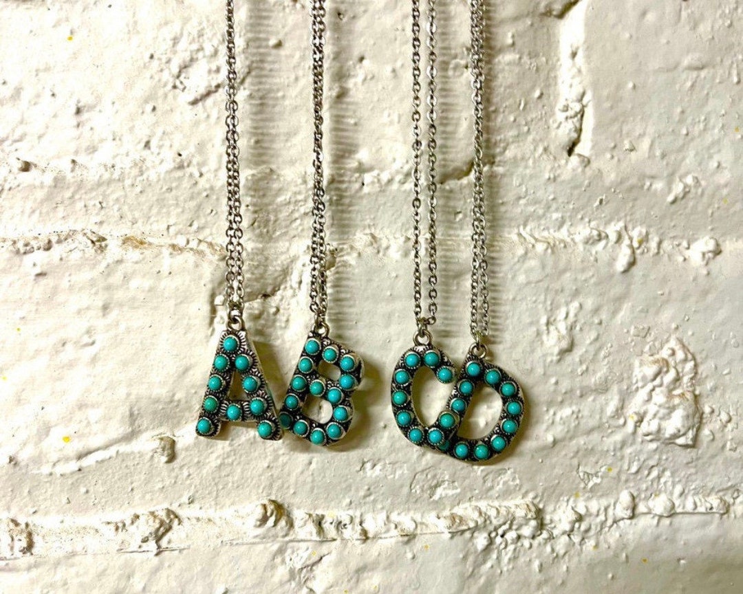 Turquoise Initial Necklace - Etsy
