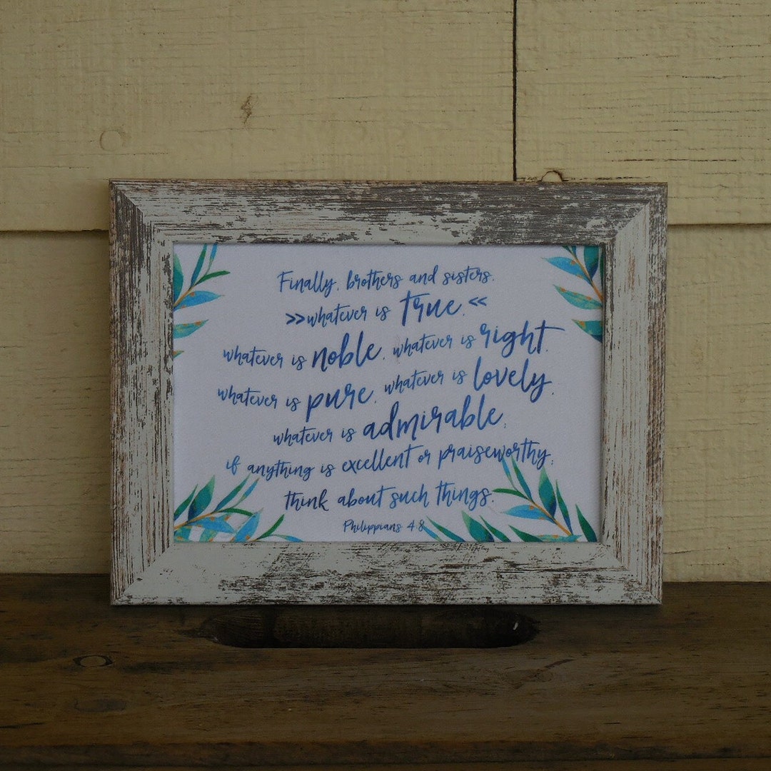 Philippians 4:8 Framed Print , Bible Verse Wall Art, 5 X 7 Inches ...