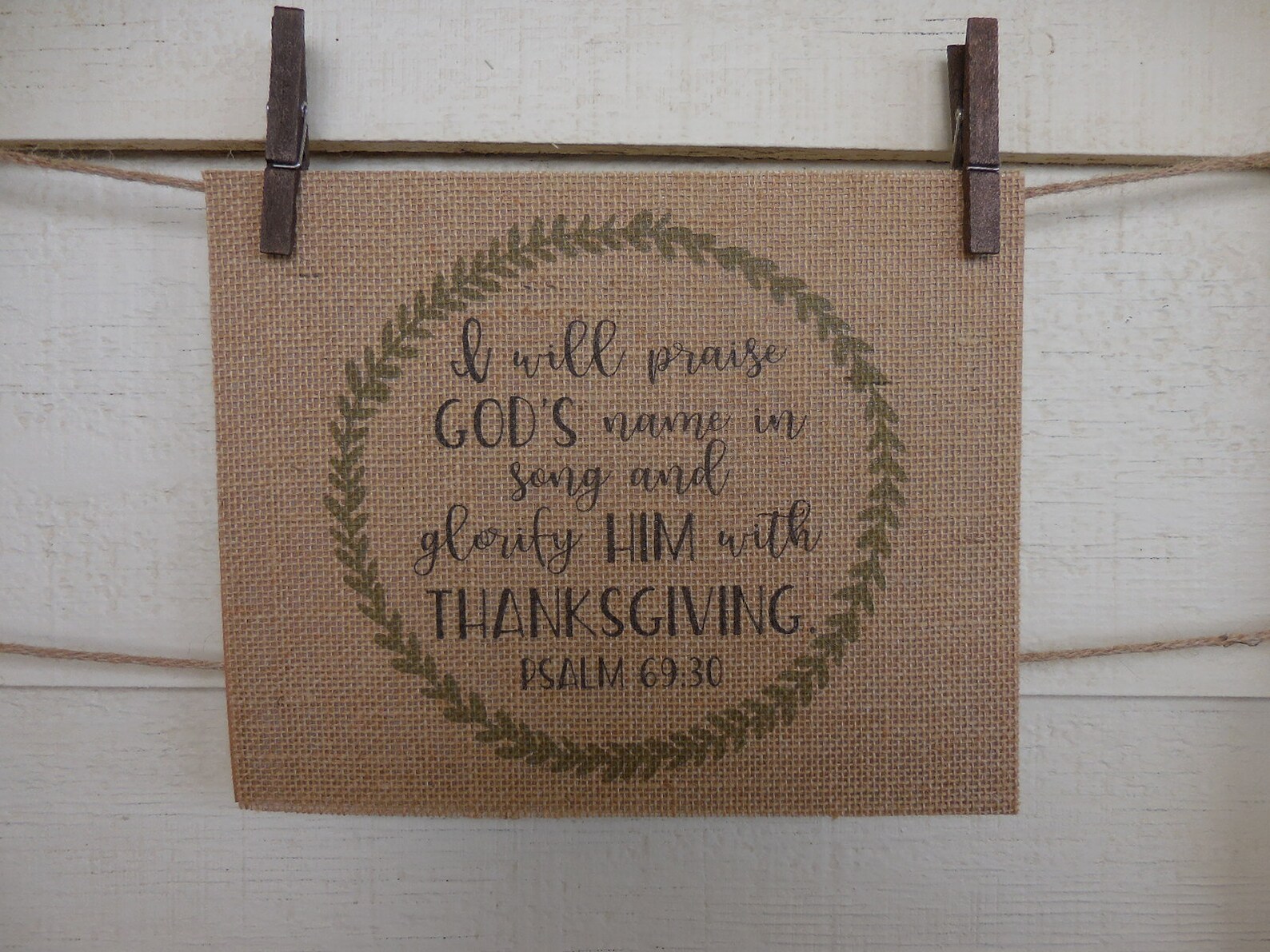 Psalm 69:30 Burlap Print Bible Verse Wall Art Thanksgiving | Etsy