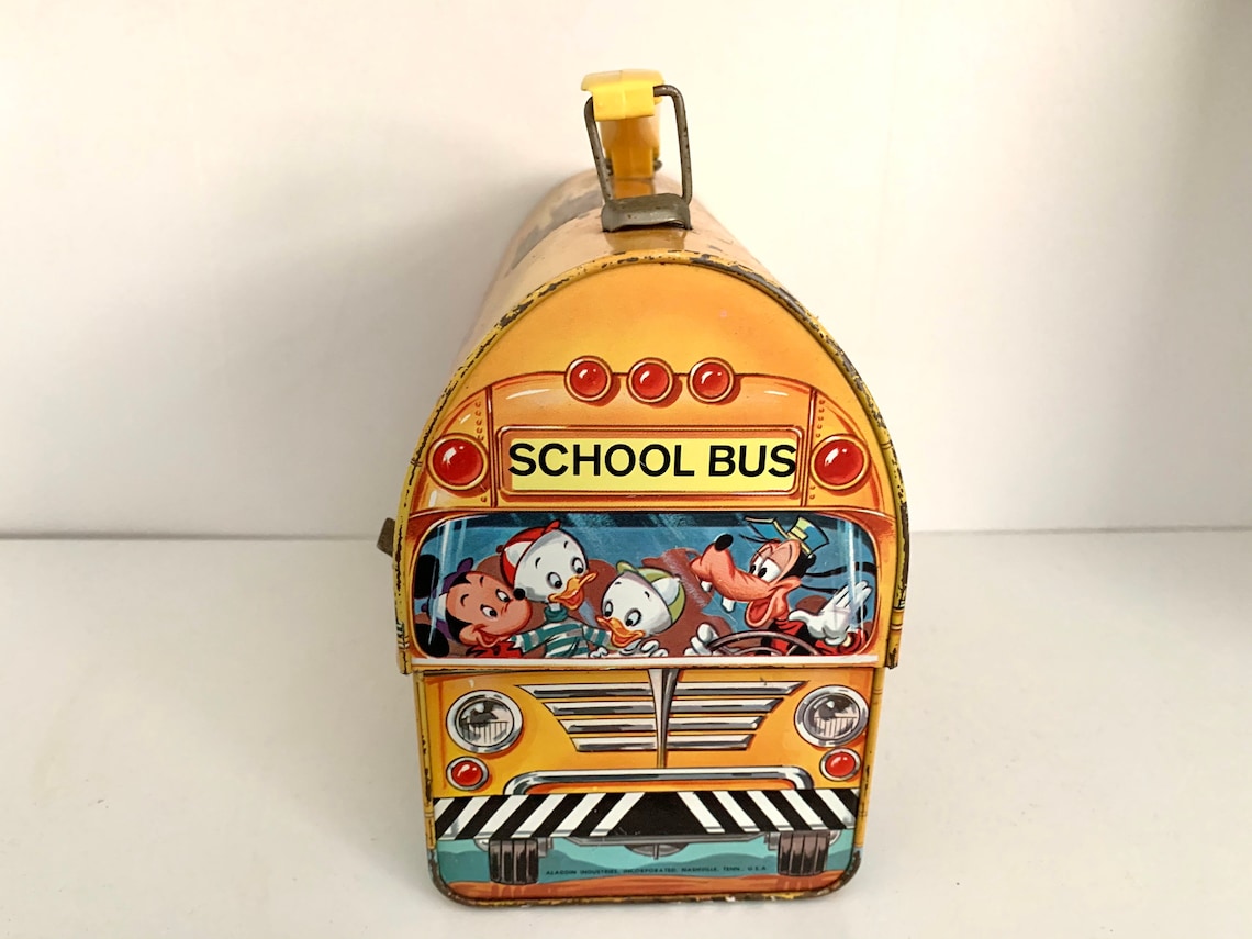 1961 Vintage Walt Disney School Bus Lunch Box With Thermos And | Etsy
