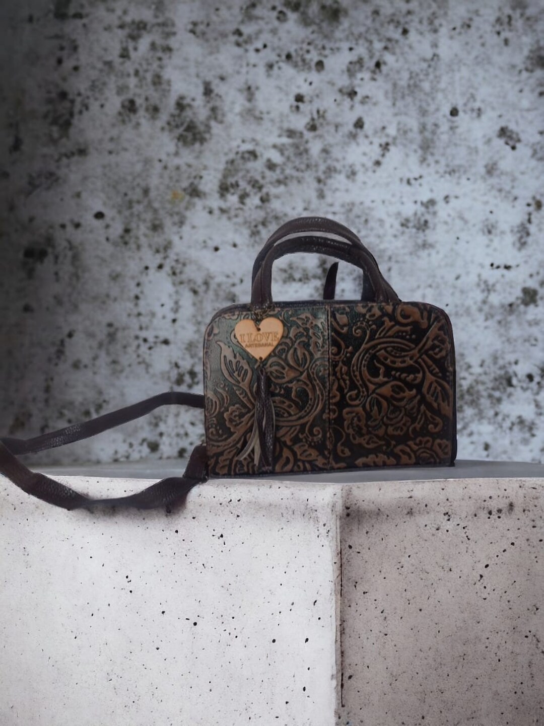 Square Brown Leather Crossbody Embossed - Etsy