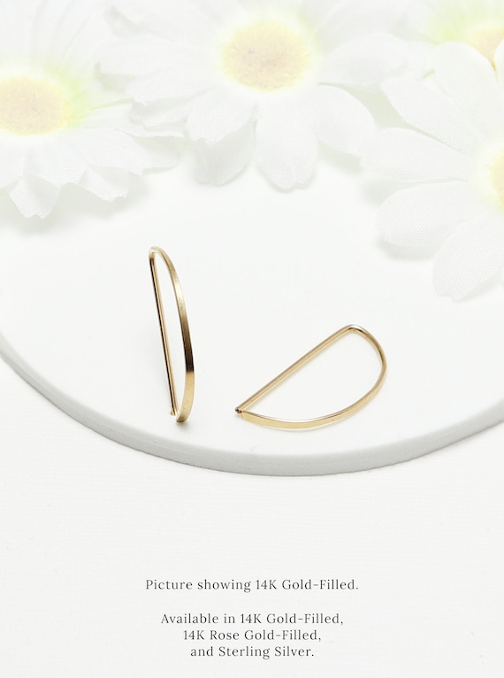 Half Circle Hoop Earrings Minimalist Earrings 14K Rose & | Etsy