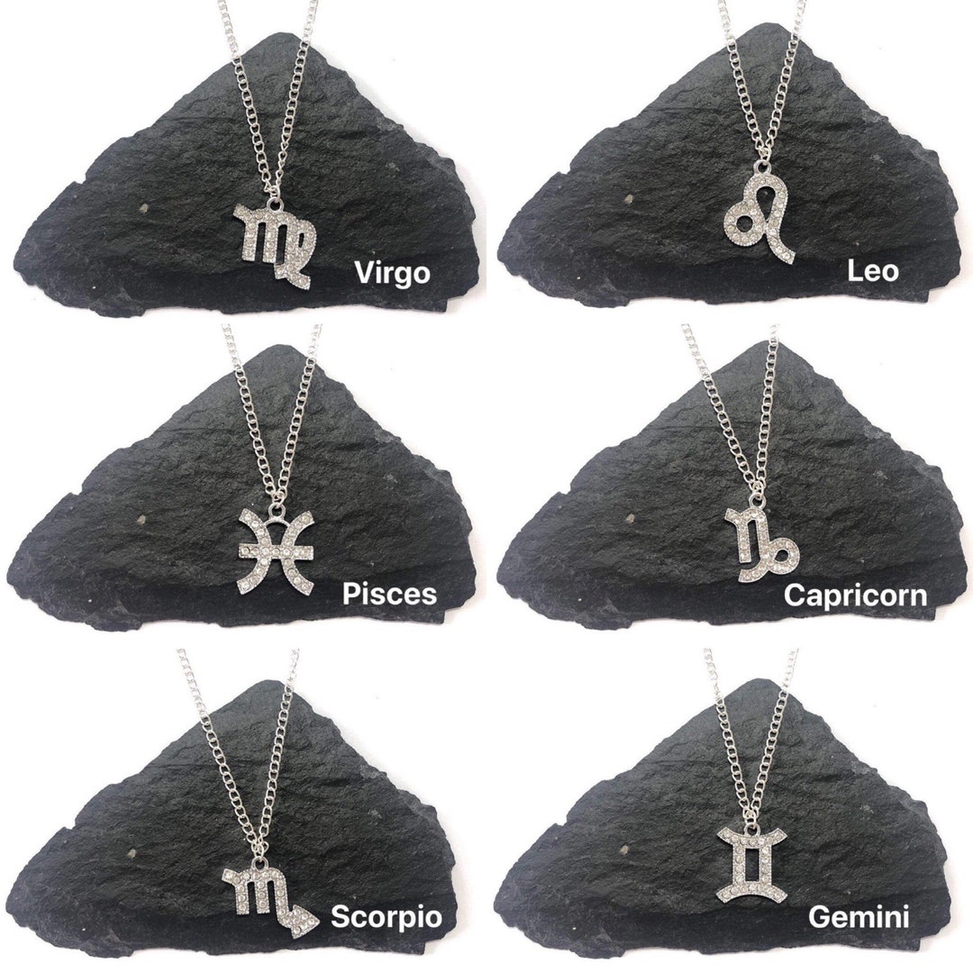 Zircon Rhinestone Zodiac Necklace Women, Zodiac Sign Astrology Curb ...
