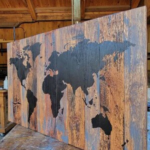 Industrial 3.0 Rustic Wood Map | World Map on Wood | Wood Map | Travel ...