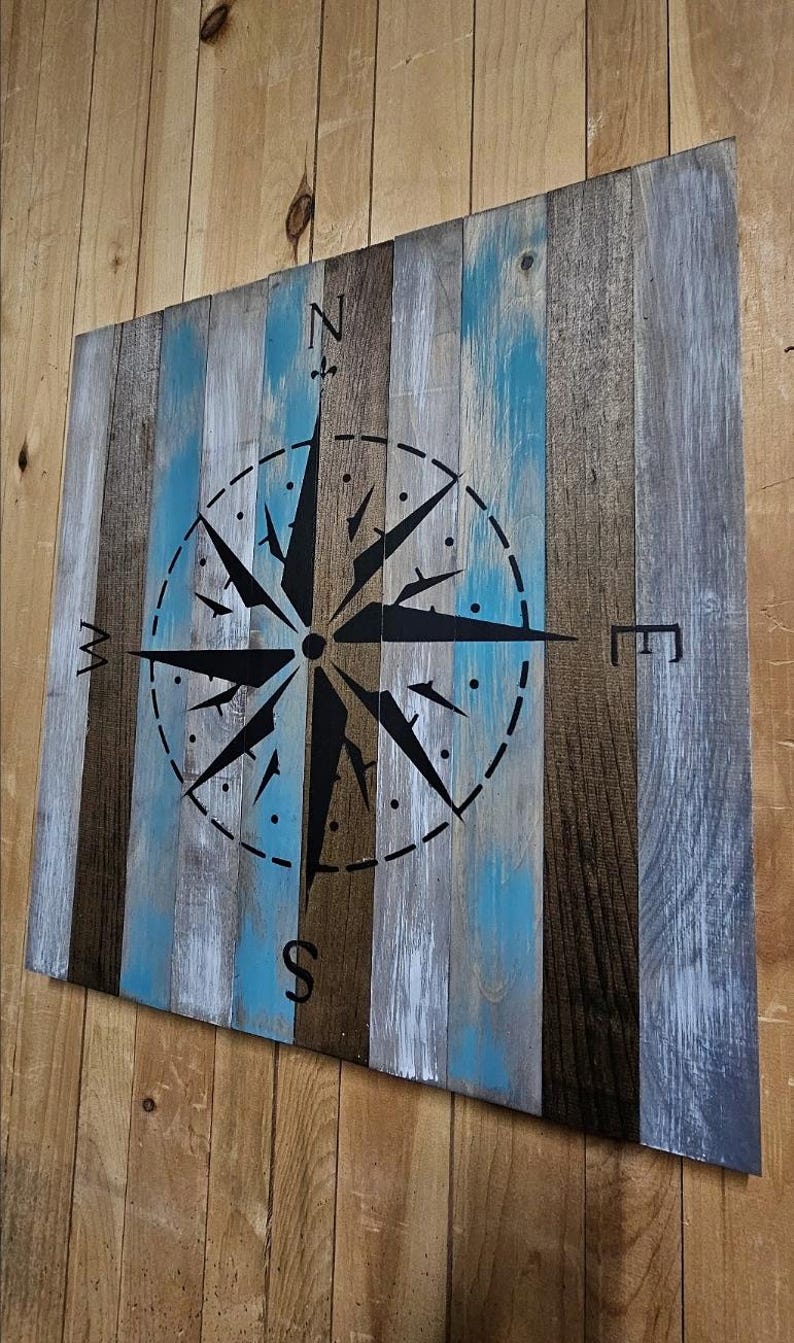 Rustic Chic Wood Compass | Wall Art | Handmade Wooden Coastal Decor - Etsy