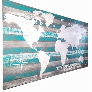 Nautical Wood Map | World Map on Wood | Compass | Travel Quote | Shabby ...