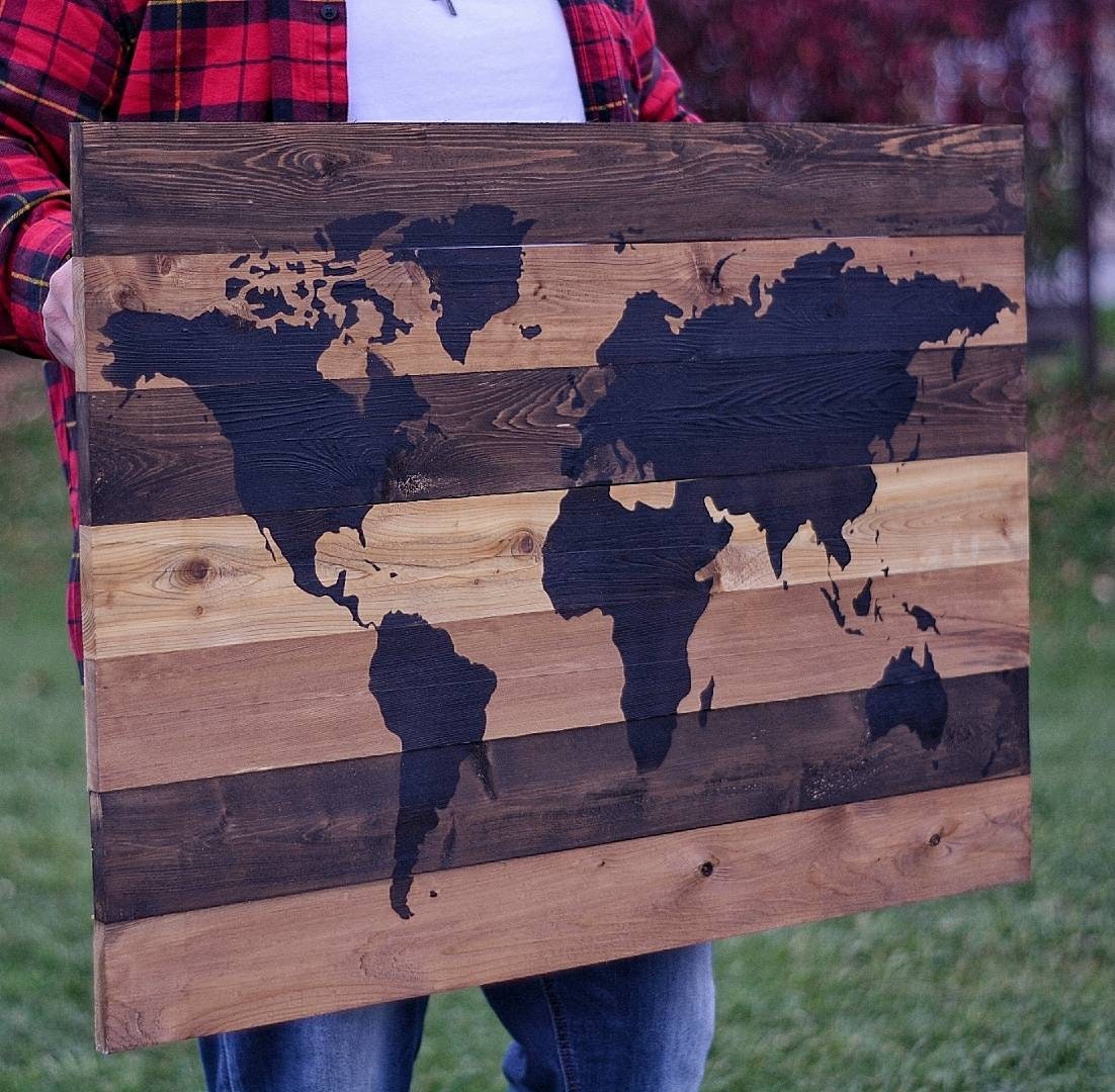 Wooden Map Rustic Travel Art World Map Painting - Etsy Canada