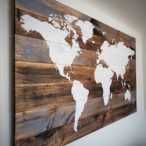 Wooden Map Rustic Travel Art World Map Painting - Etsy Canada