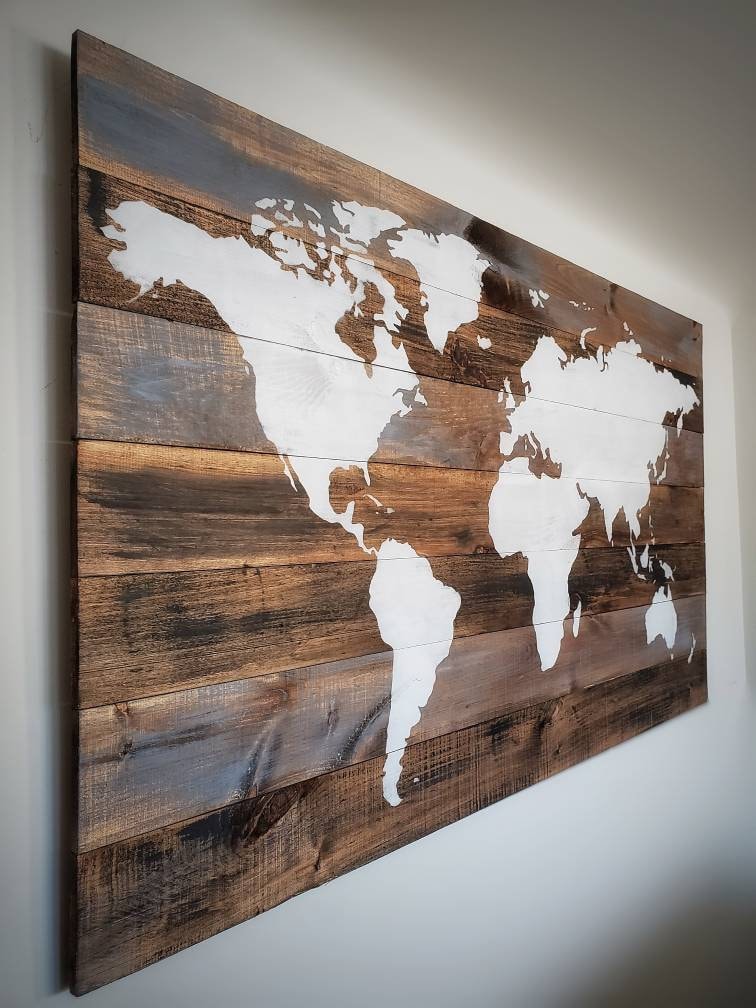 Industrial 1.0 Rustic Wood Map World Map on Wood Wood Map - Etsy Canada