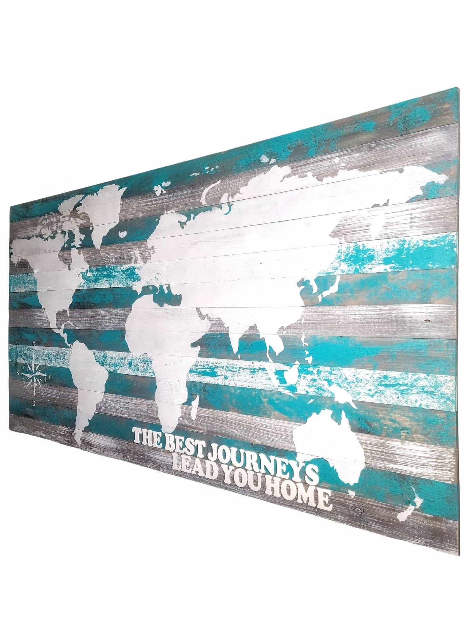 Nautical Wood Map | World Map on Wood | Compass | Travel Quote | Shabby ...
