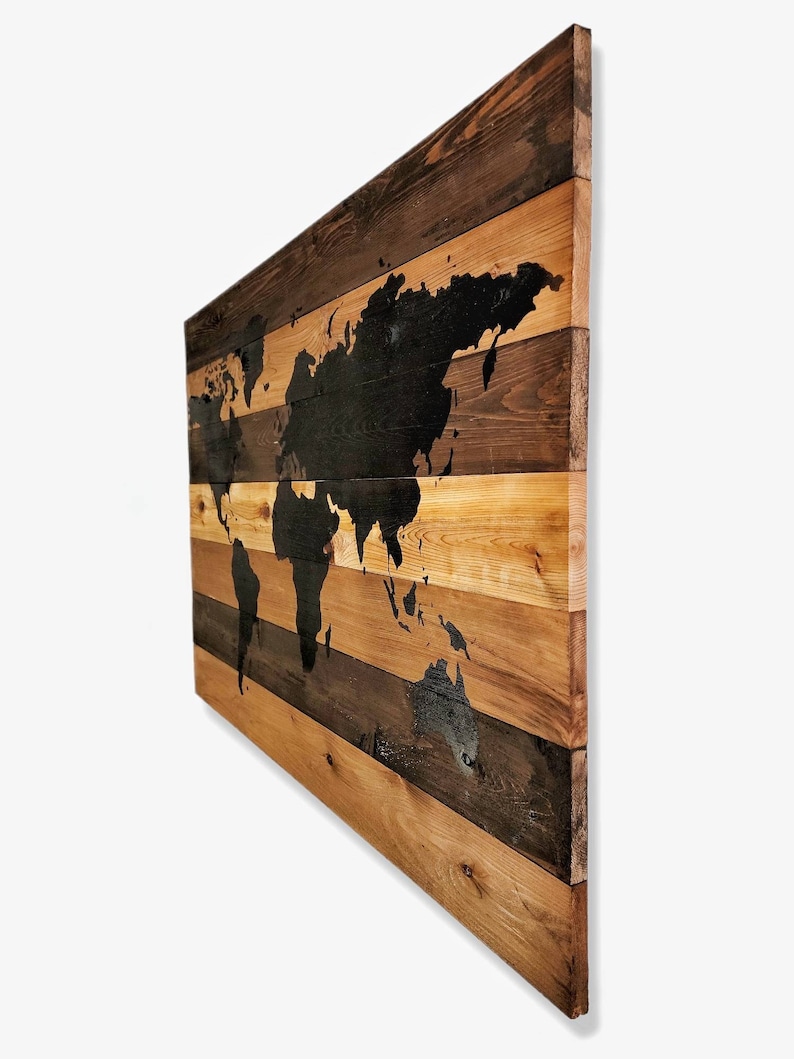 Wooden Map Rustic Travel Art World Map Painting - Etsy Canada