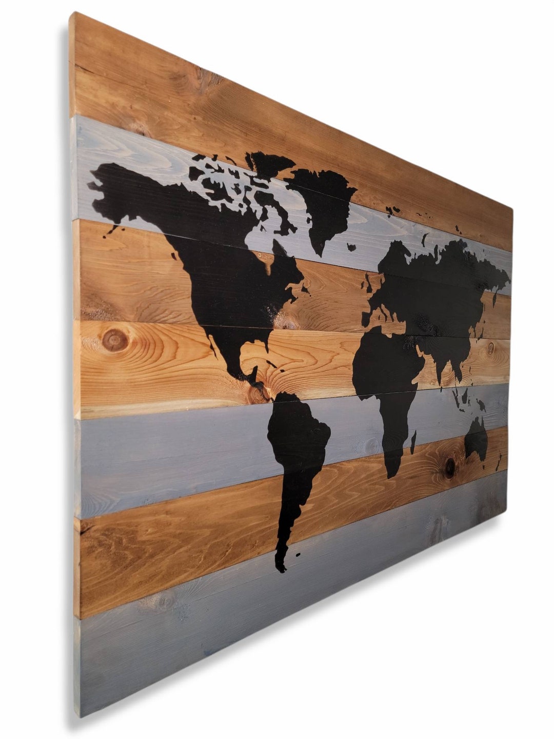 World Map on Wood | Painting| Map of the World | Wood | Map ...