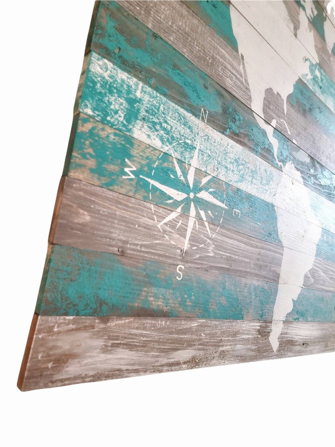 Nautical Wood Map | World Map on Wood | Compass | Travel Quote | Shabby ...