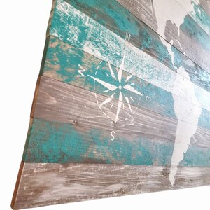 Nautical Wood Map | World Map on Wood | Compass | Travel Quote | Shabby ...
