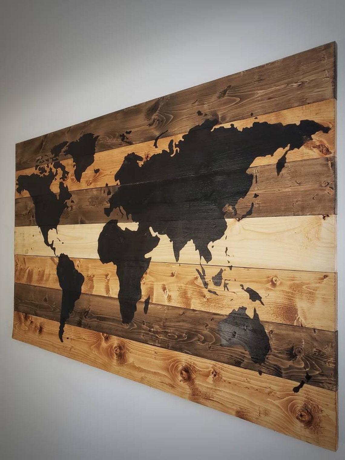 Wooden Map Rustic Travel Art World Map Painting - Etsy Canada