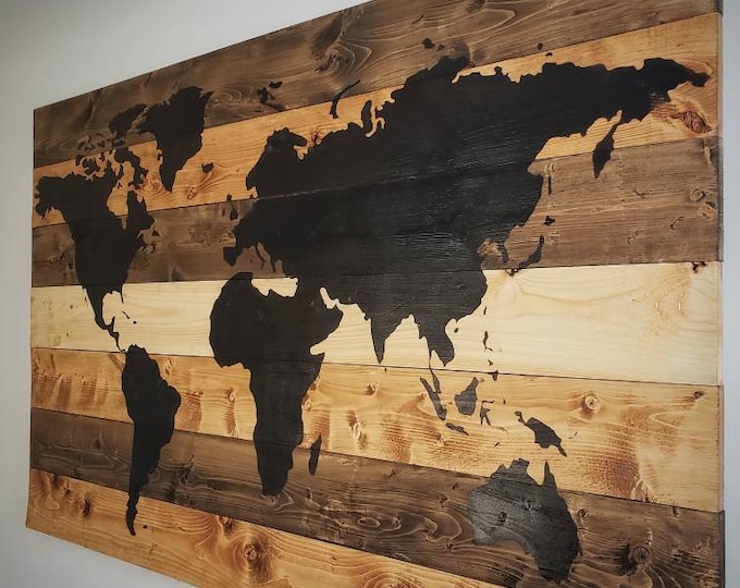 World Map on Wood | Painting| Map of the World | Wood | Map ...