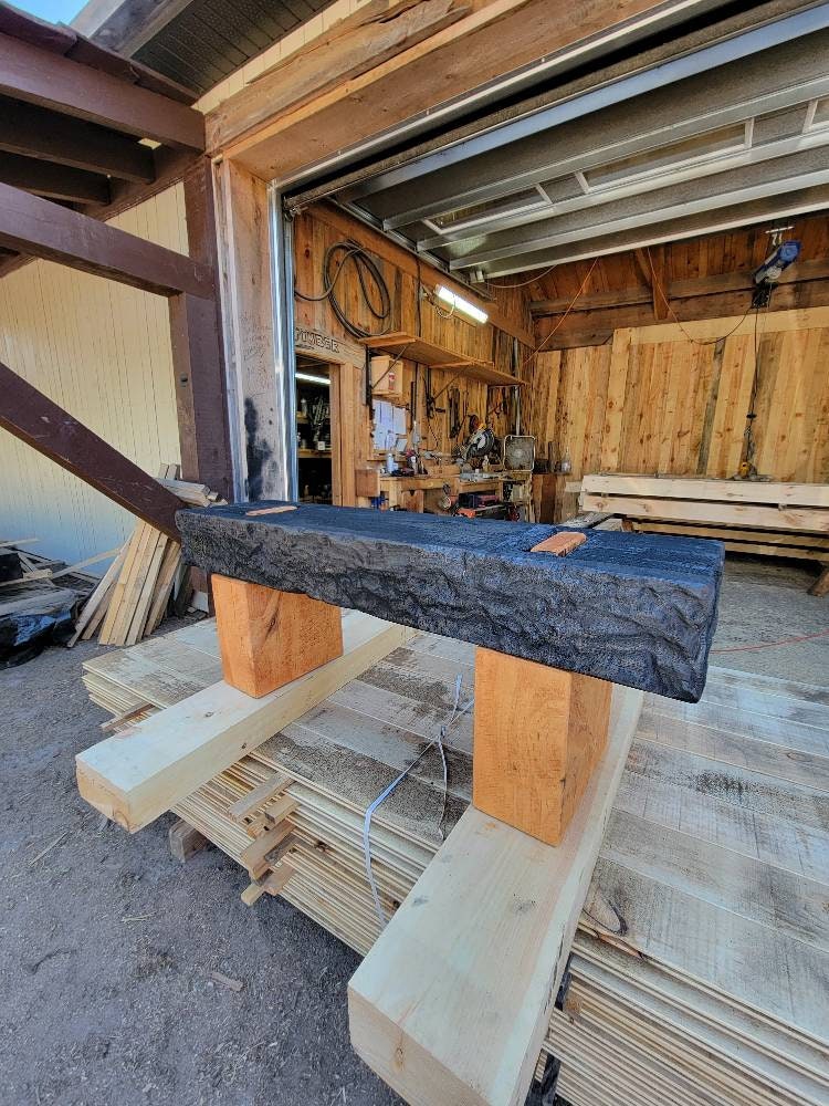 Serenity Bench | Shou Sugi Ban | Timber Frame | Hand Hewn | Mortise ...