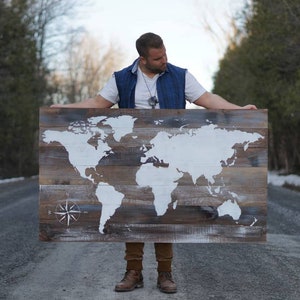 Industrial 2.0 Rustic Wood Map | World Map on Wood | Wood Map | Travel ...