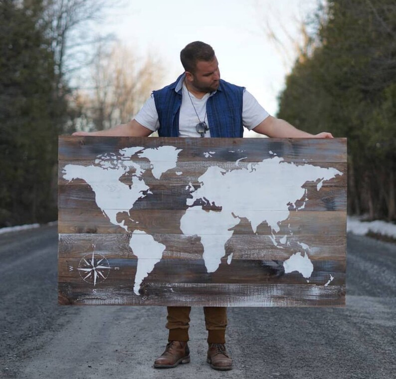 Industrial 2.0 Rustic Wood Map | World Map on Wood | Wood Map | Travel ...