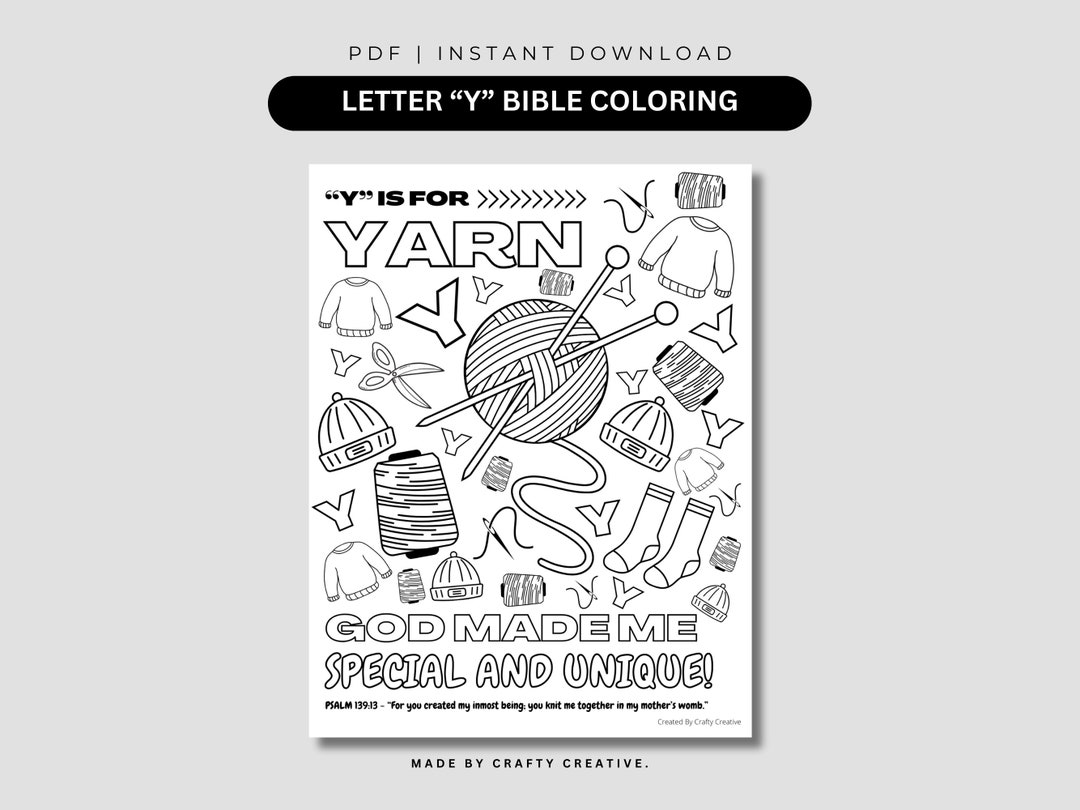 Letter Y Bible Coloring Page: Sunday School Activity (PDF Pattern) - Etsy